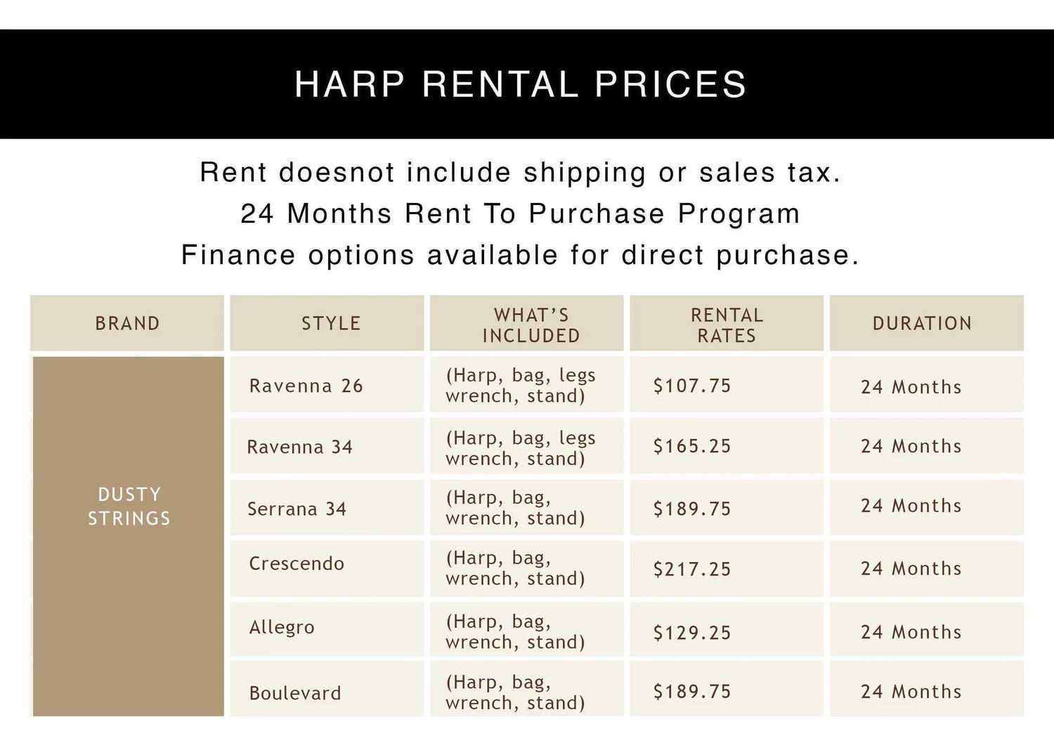 Dusty Strings Harps For Sale (Rent or purchase) — Vermont Violins