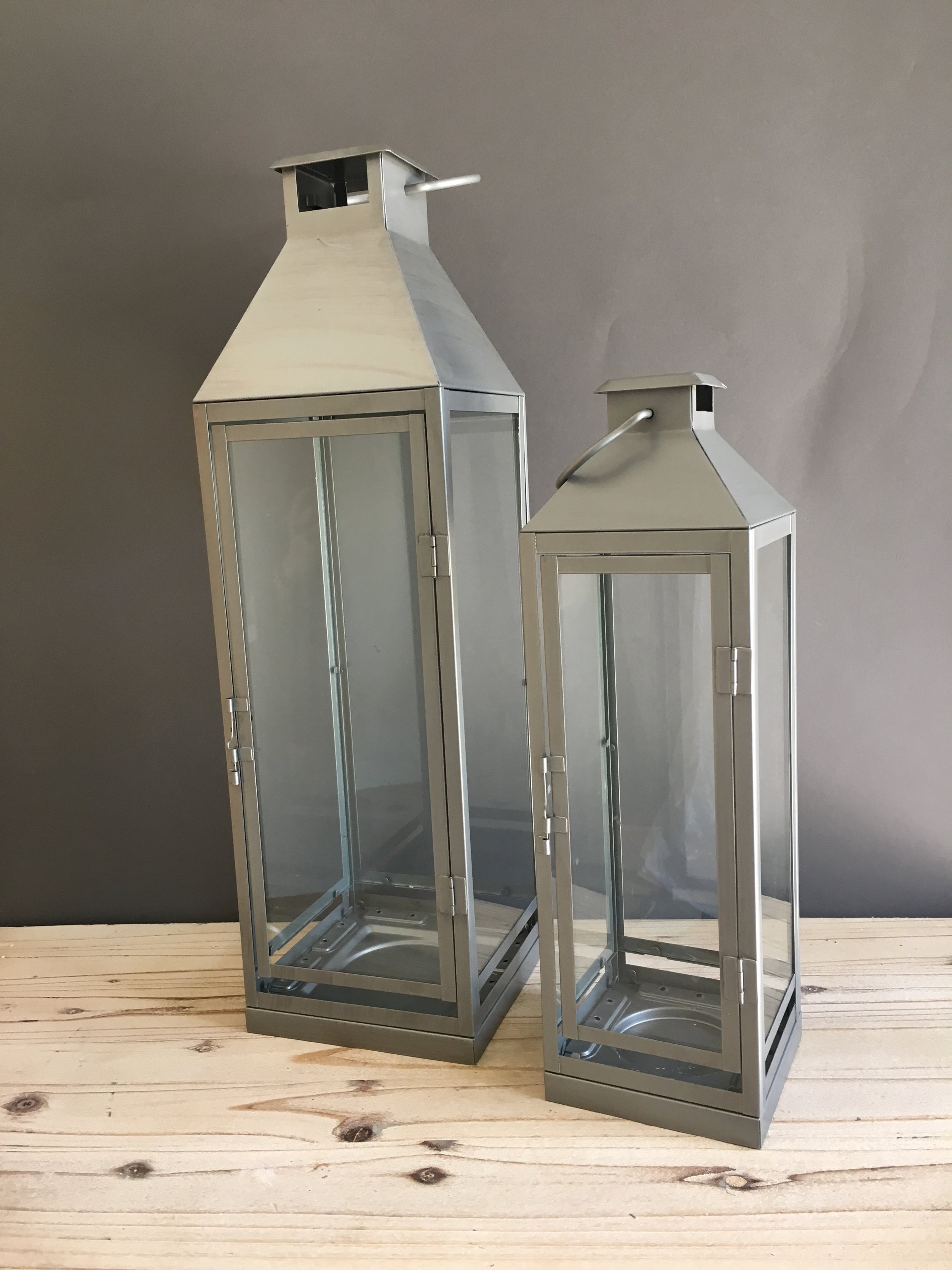 LNT-039: Tall Brushed Silver Lantern — Floral Rents
