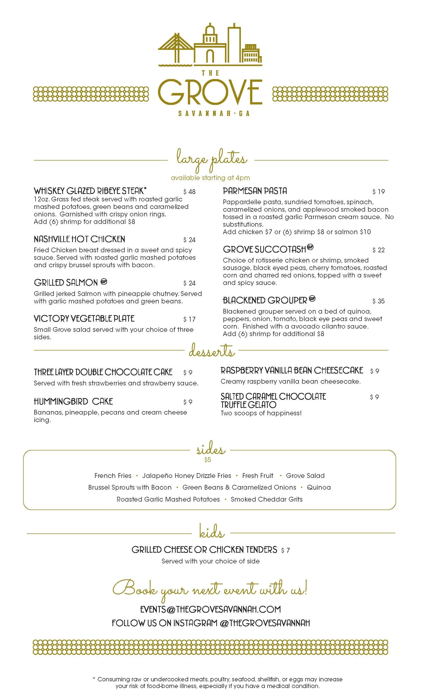 The Grove Menu — Savannah Restaurant & Rooftop Bar in City Market — The ...