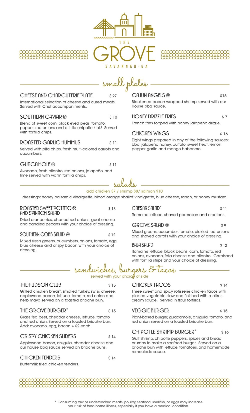 The Grove Menu — Savannah Restaurant & Rooftop Bar in City Market — The ...