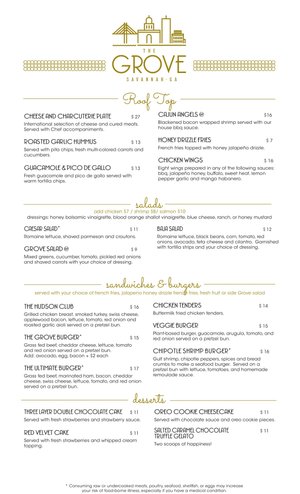 The Grove Menu — Savannah Restaurant & Rooftop Bar in City Market — The ...