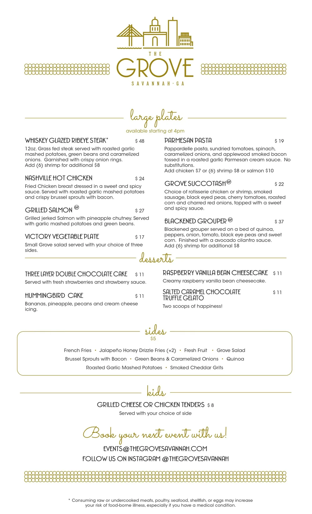 The Grove Menu — Savannah Restaurant & Rooftop Bar in City Market — The ...