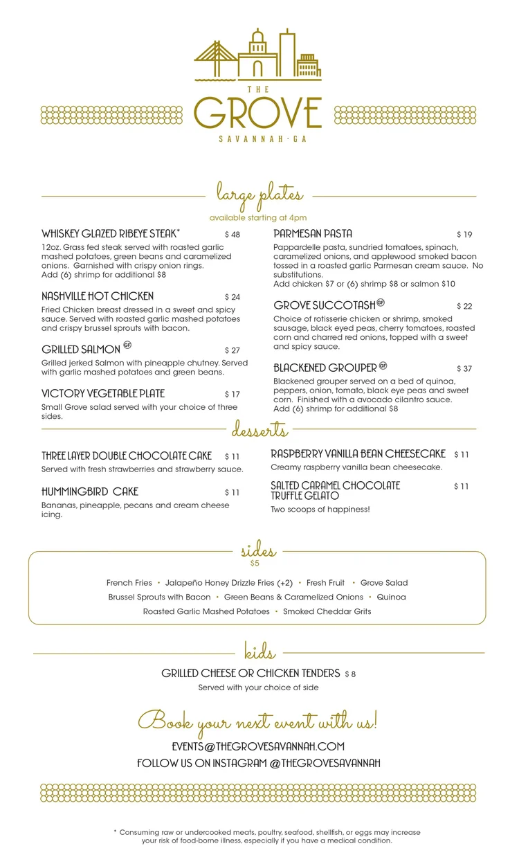 The Grove Menu — Savannah Restaurant & Rooftop Bar in City Market — The ...