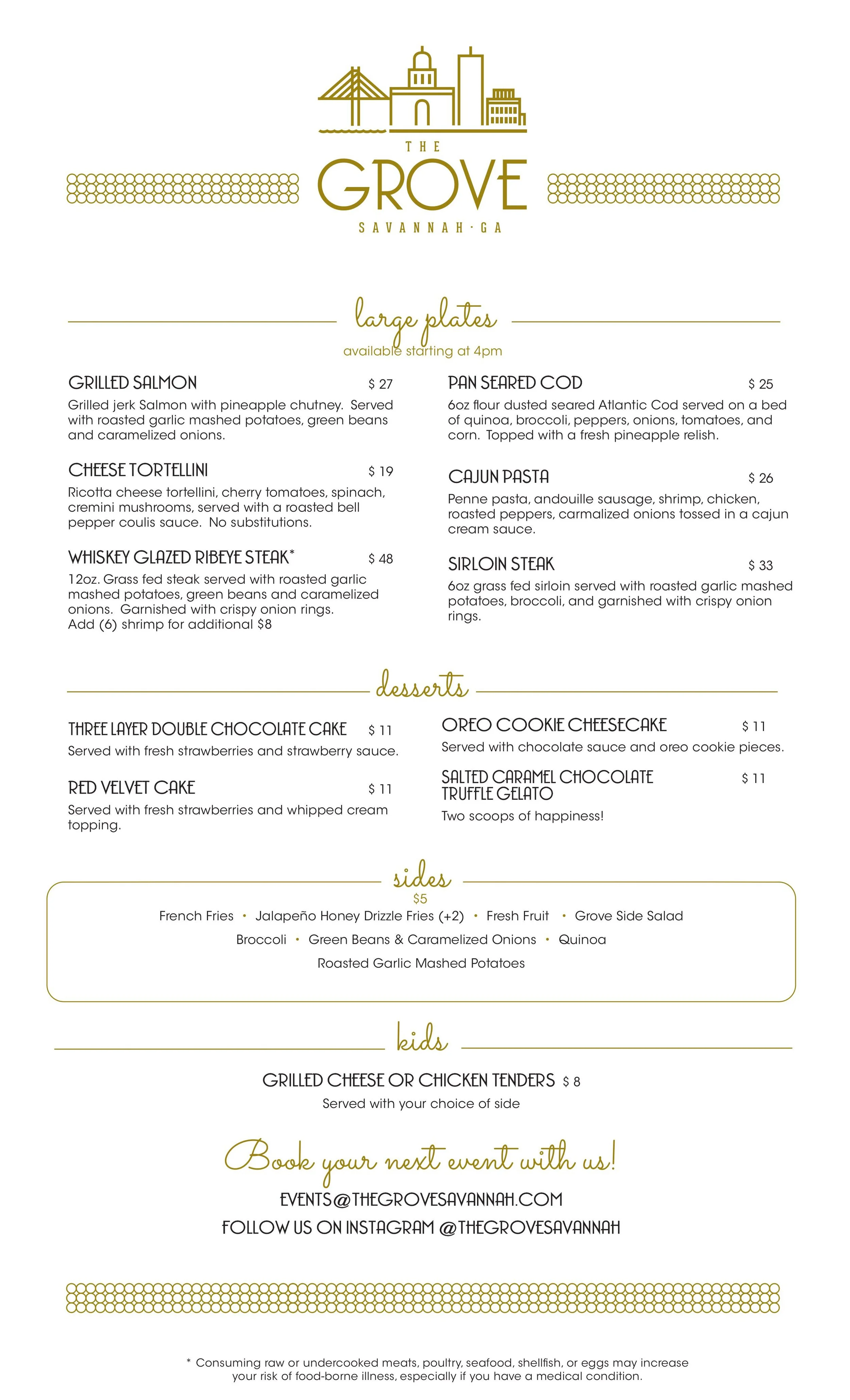 The Grove Menu — Savannah Restaurant & Rooftop Bar in City Market — The ...