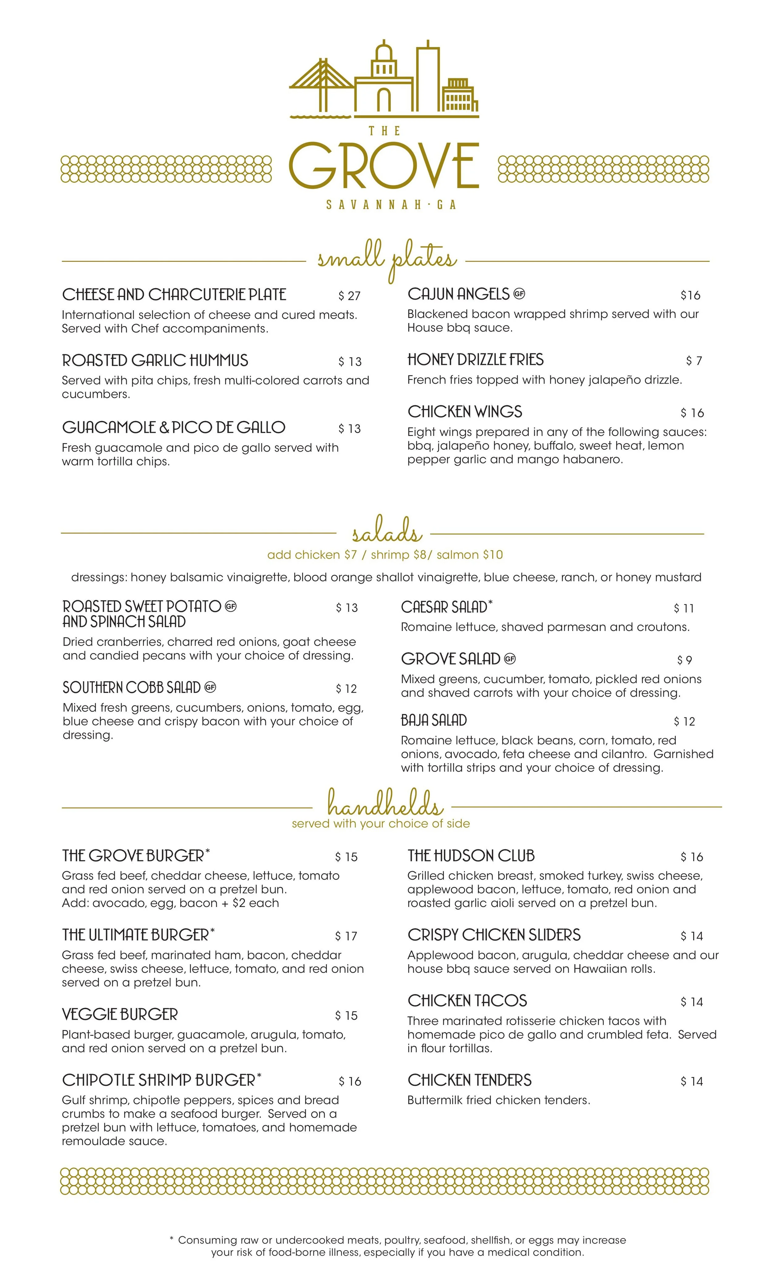 The Grove Menu — Savannah Restaurant & Rooftop Bar in City Market — The ...