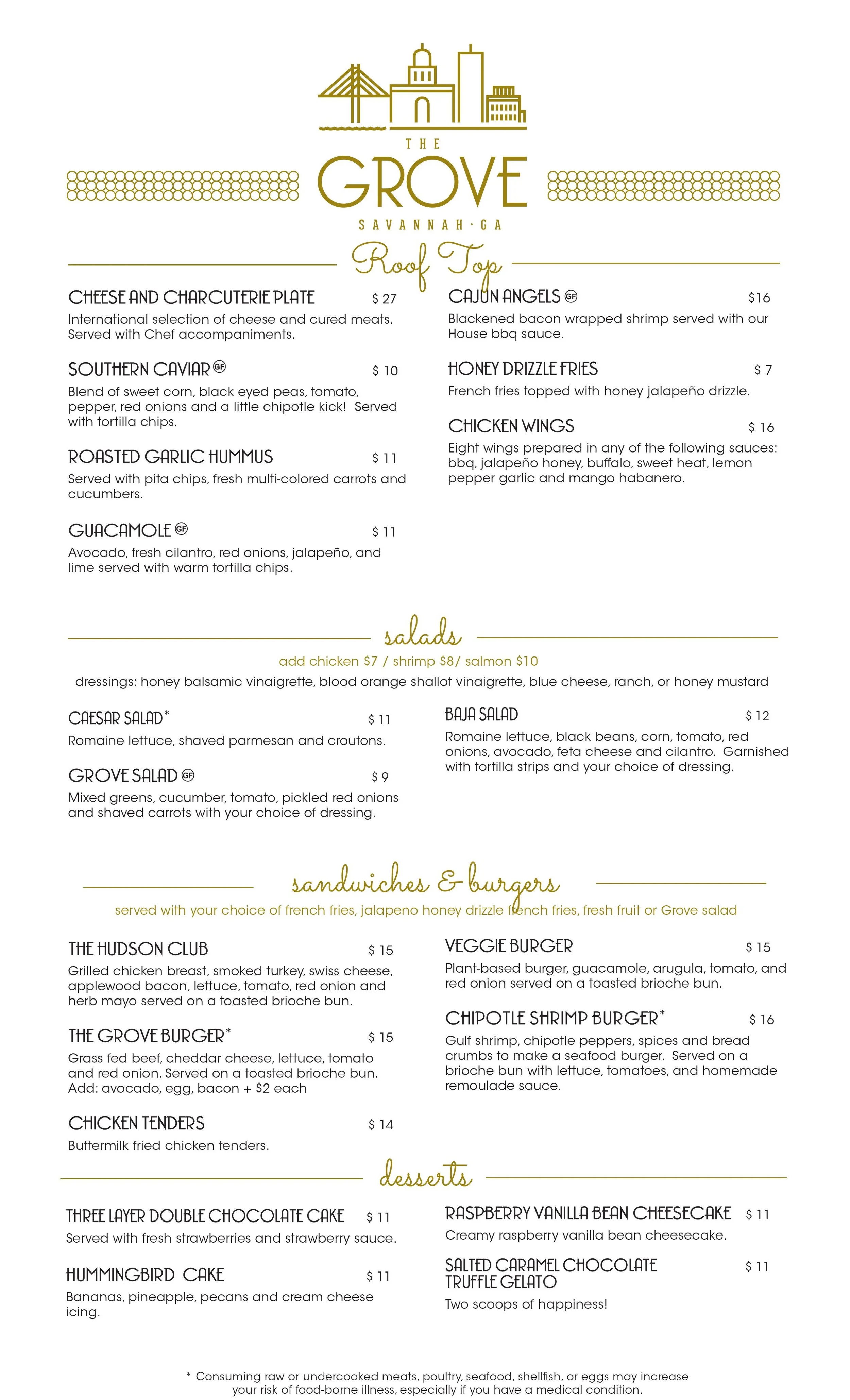 The Grove Menu — Savannah Restaurant & Rooftop Bar in City Market — The ...