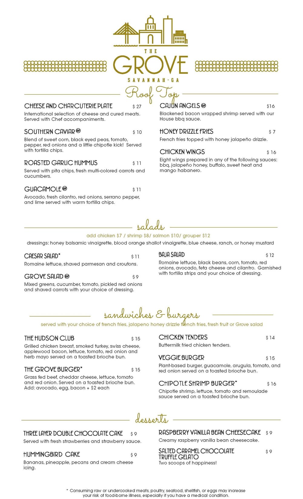 The Grove Menu — Savannah Restaurant & Rooftop Bar in City Market — The ...
