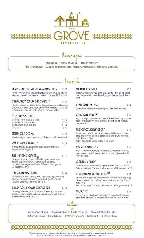 The Grove Menu — Savannah Restaurant & Rooftop Bar in City Market — The ...