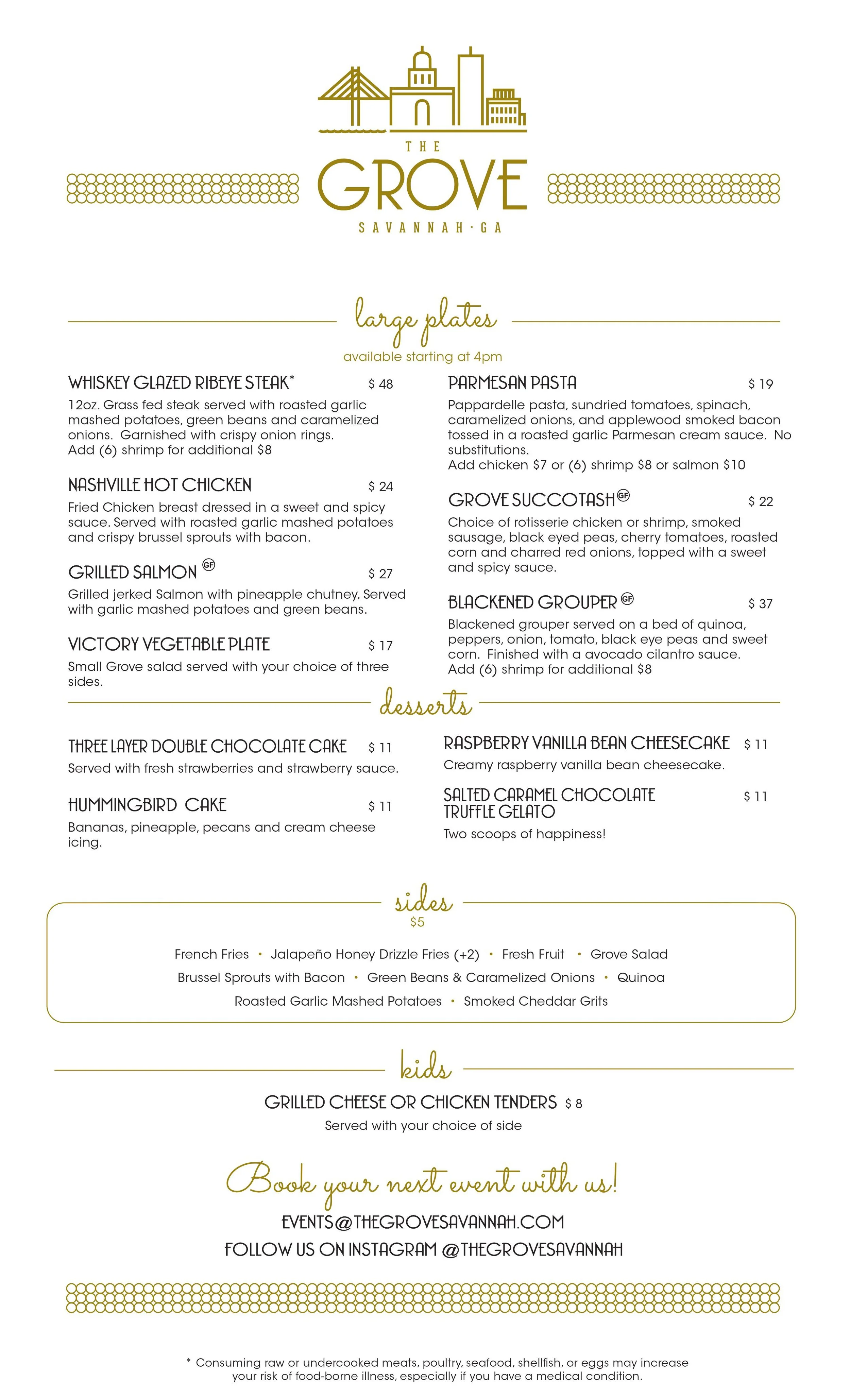 The Grove Menu — Savannah Restaurant & Rooftop Bar in City Market — The ...