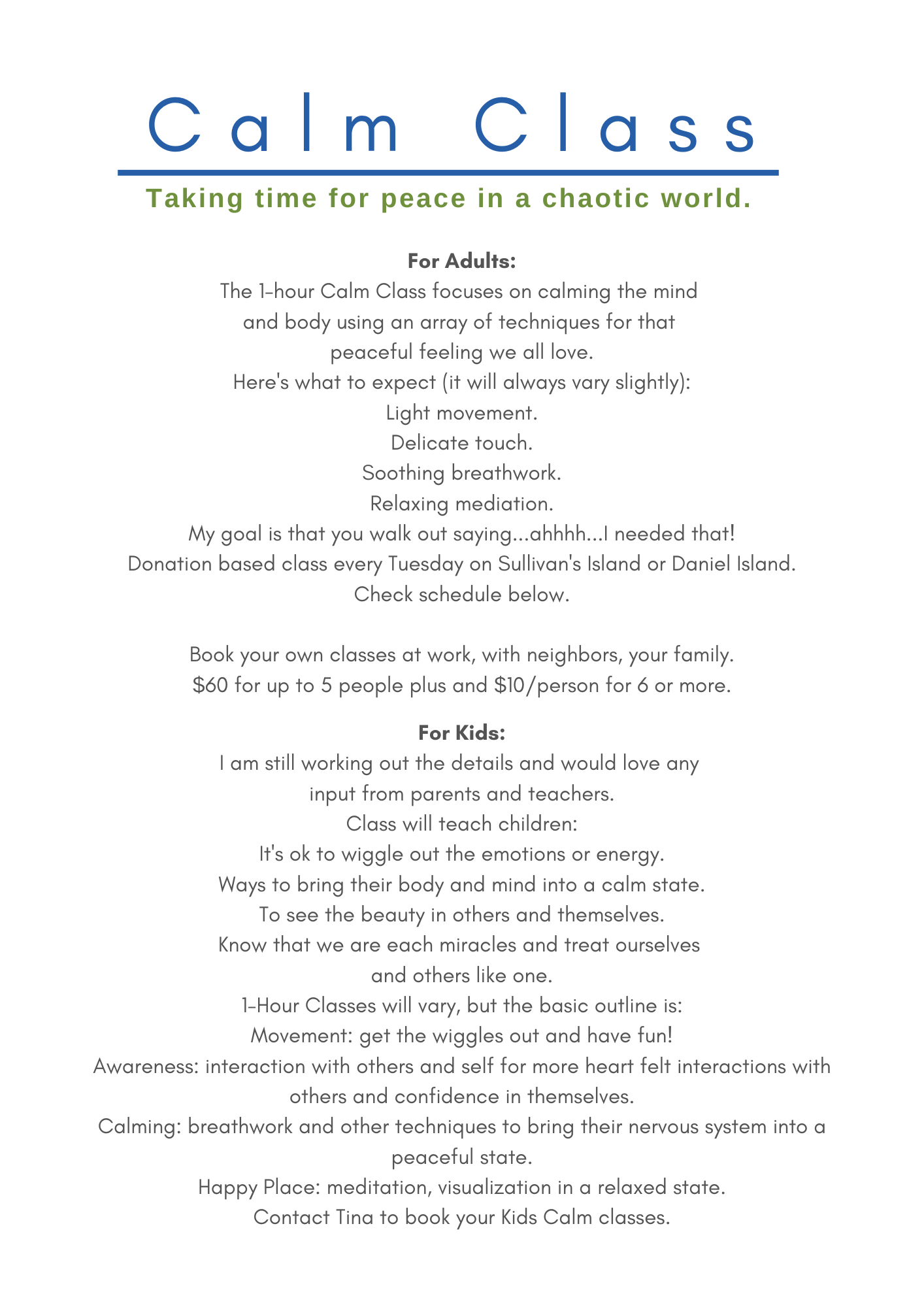 Calm Class — The Holistic Chick