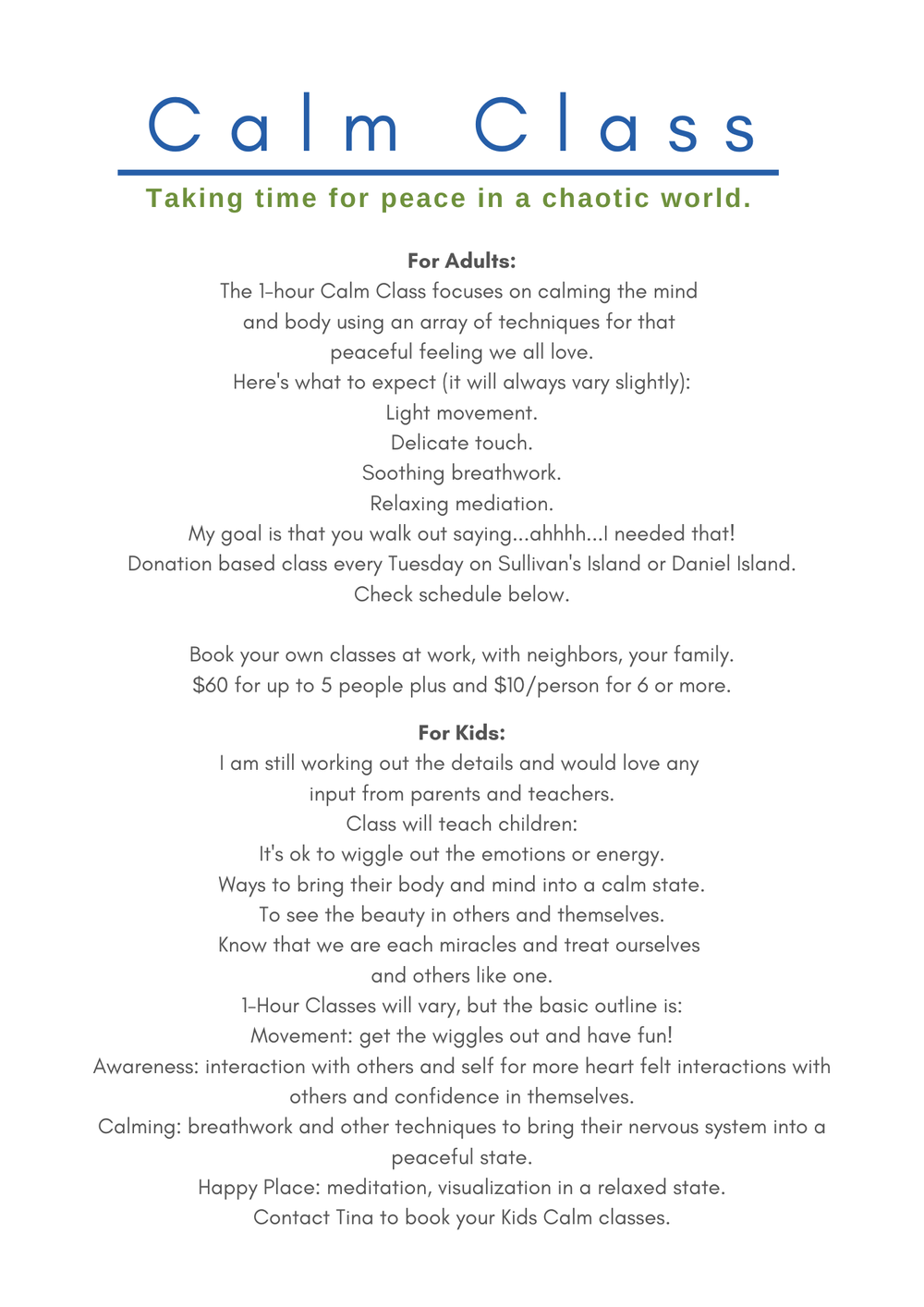 Calm Class — The Holistic Chick