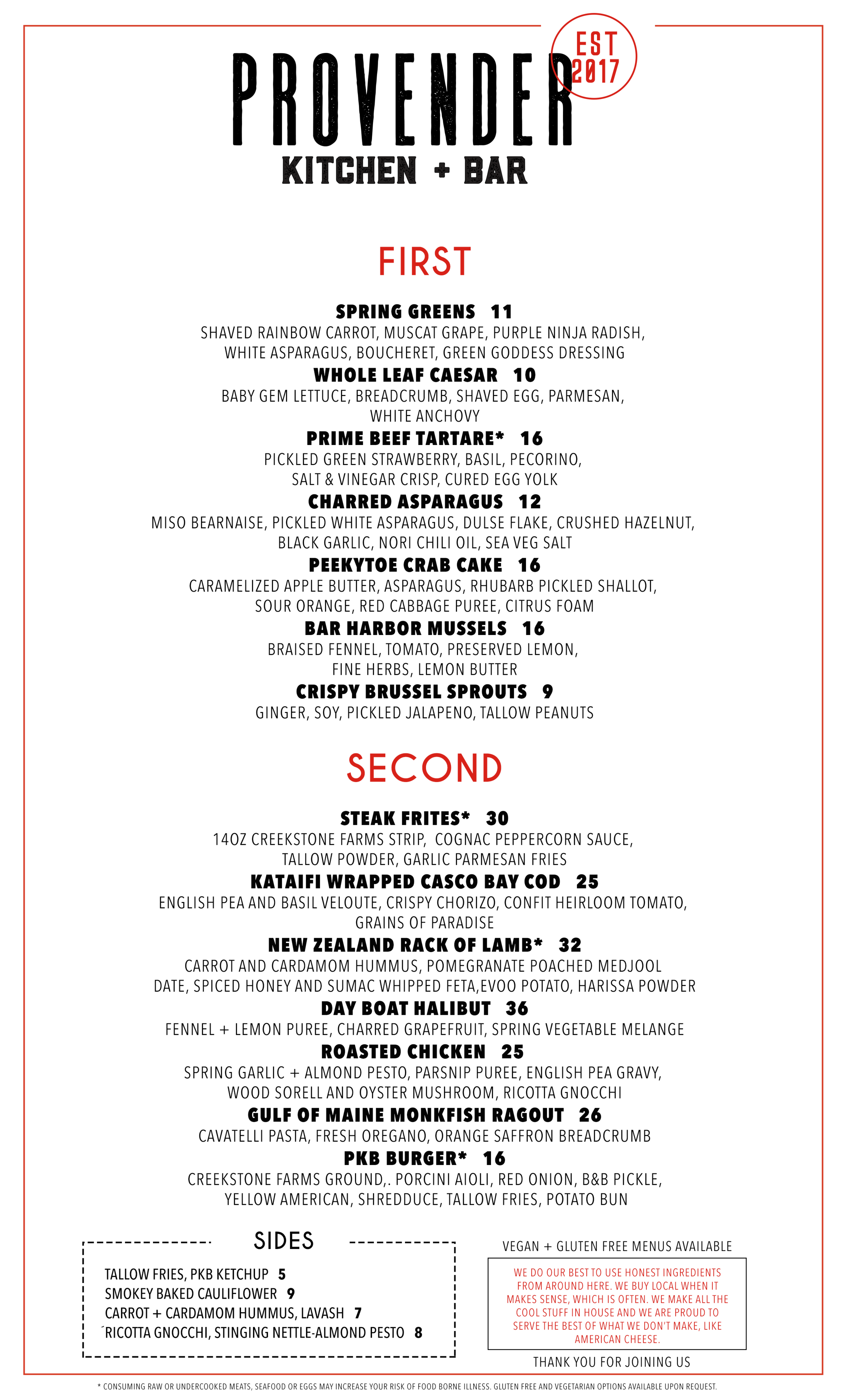 Menu — Provender | Kitchen + Bar