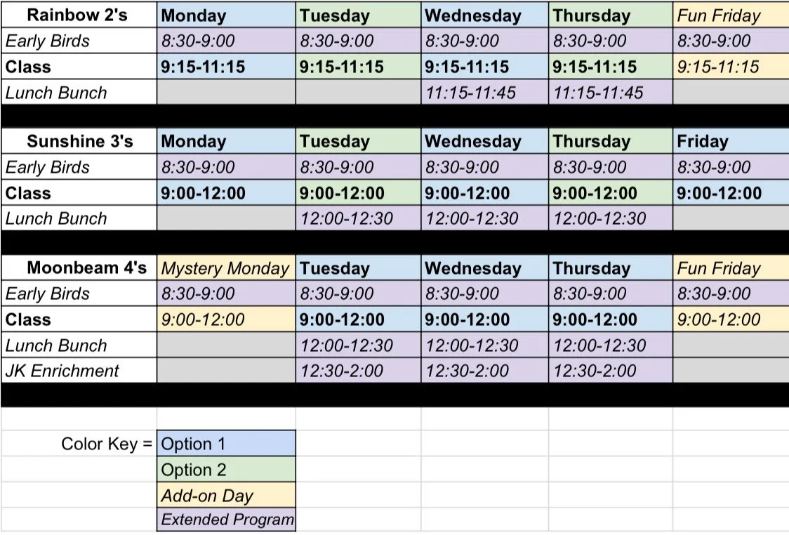 Overview of Class Offerings — Little Lights