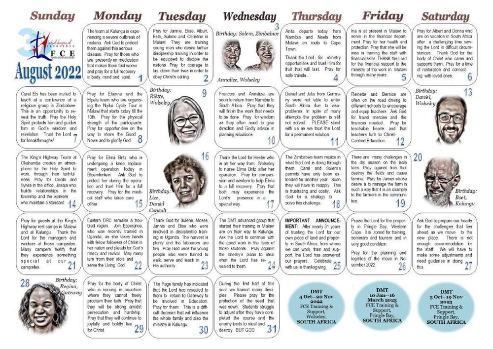 Prayer Calendar | August 2022 — Foundation for Cross-cultural Education