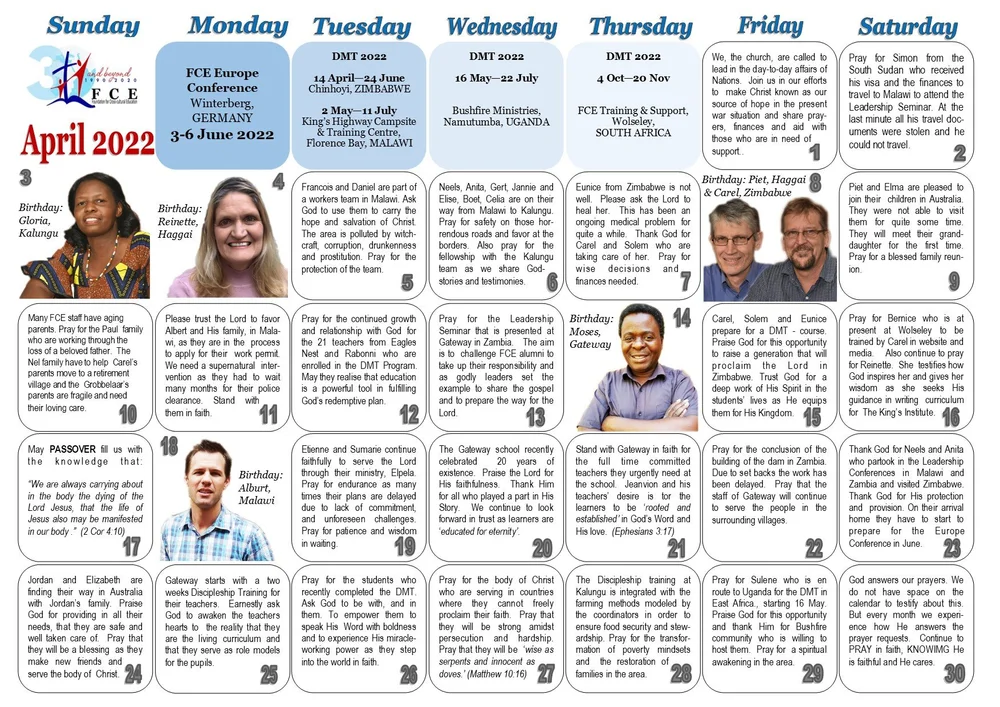 Prayer Calendar | April 2022 — Foundation for Cross-cultural Education