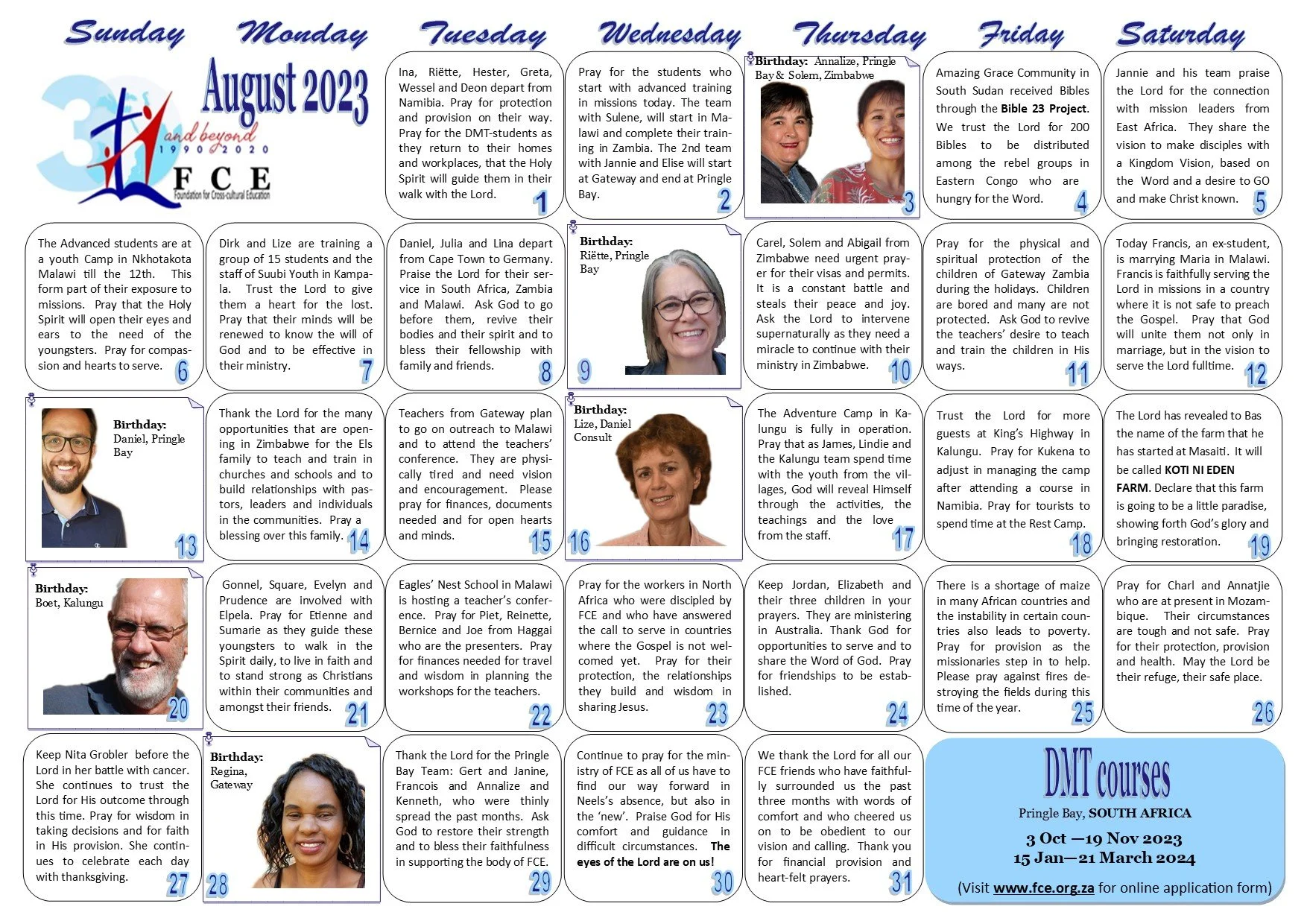 Prayer Calendar | August 2023 — Foundation for Cross-cultural Education
