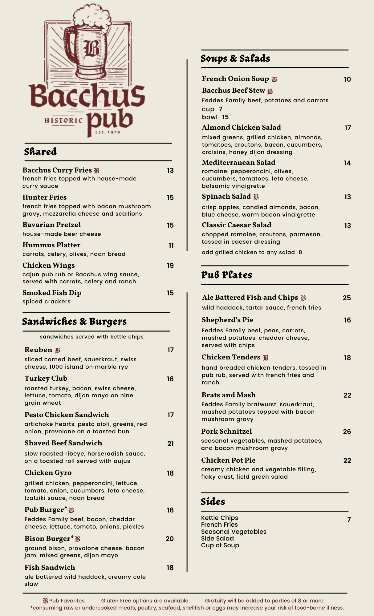 Pub Menu
