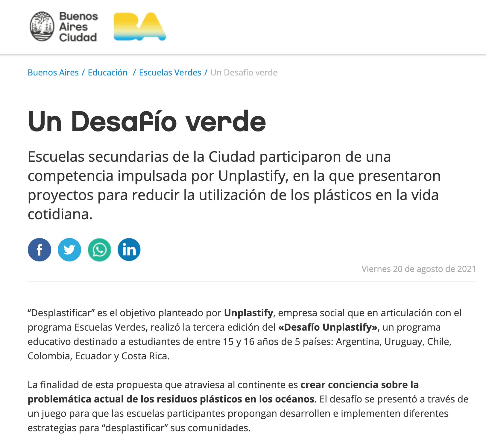 DESAFIOS — Blog — #Unplastify