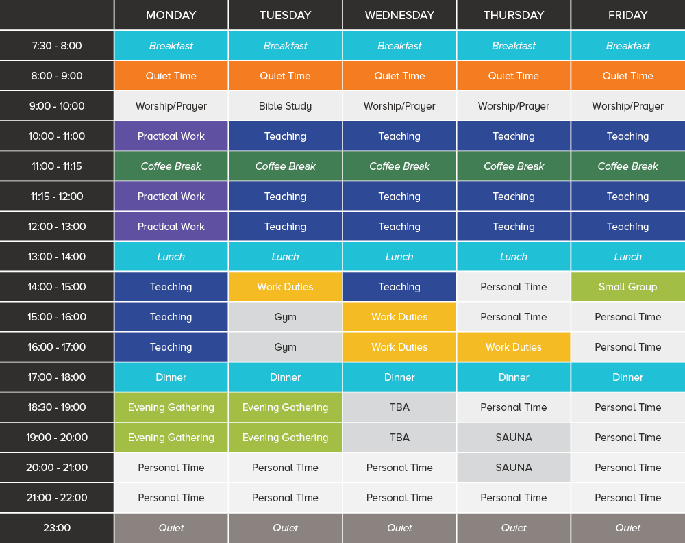 DTS Schedule — YWAM Borgen