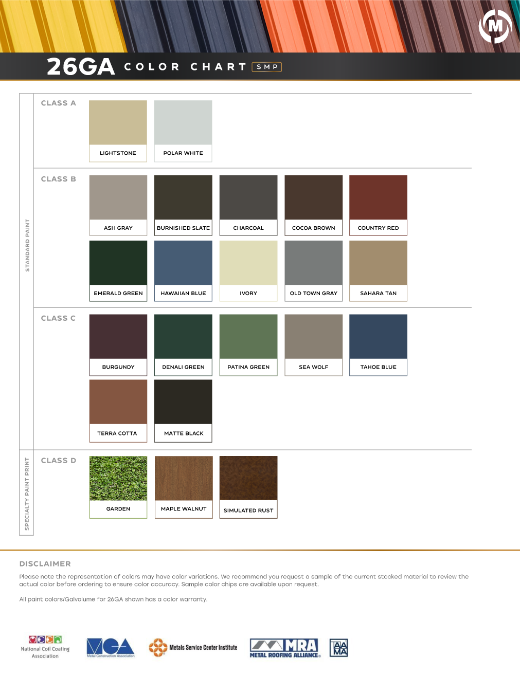26 Gauge Color Chart — Metroll