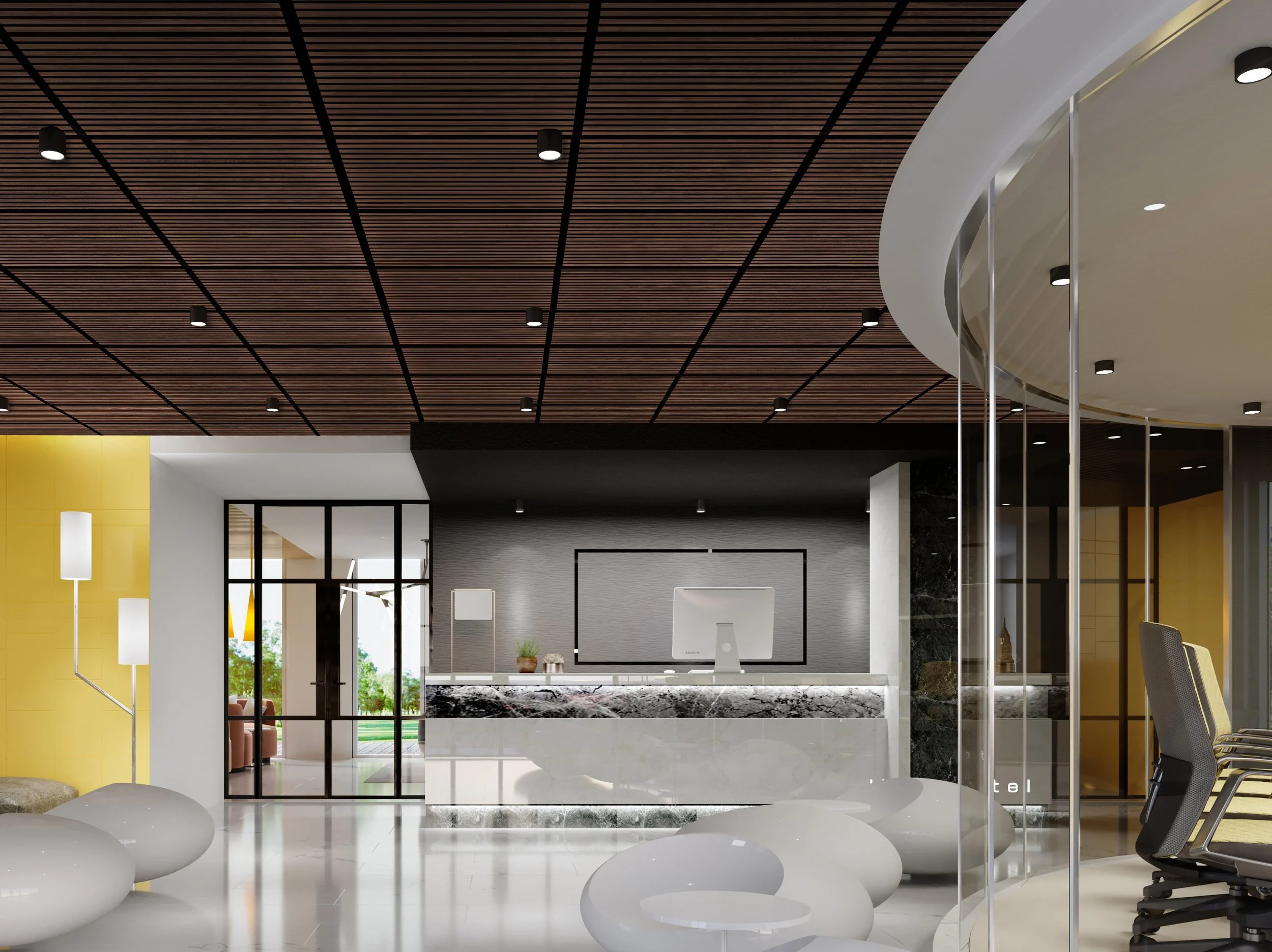 Linear Ceiling Walnut — Stacked Wood Walls