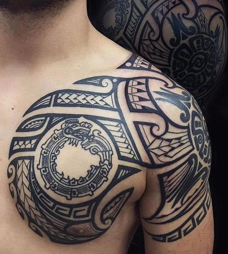 Aztec Tribal Chest Tattoo