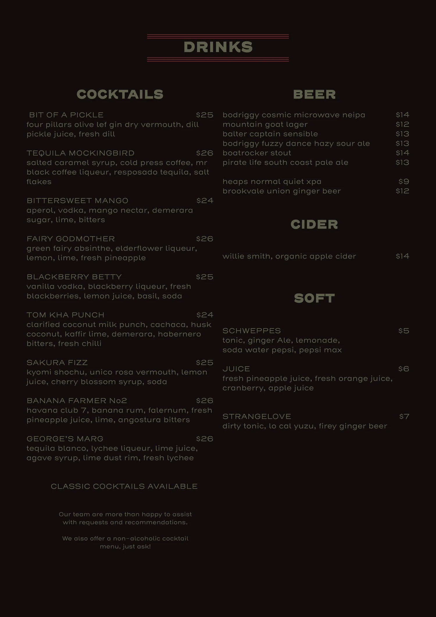 Drinks | Murmur Piano Bar | Melbourne