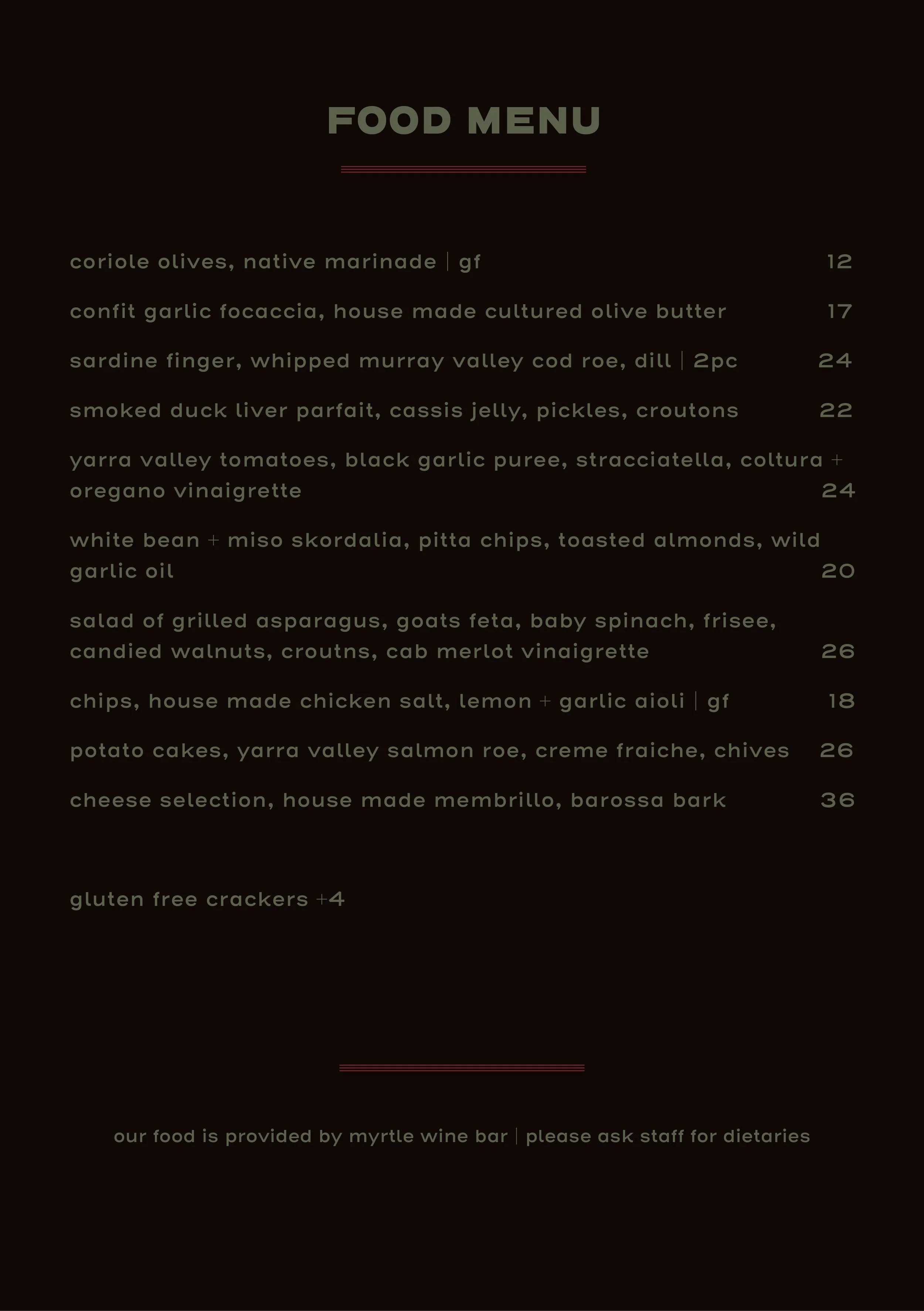 Food | Murmur Piano Bar | Melbourne