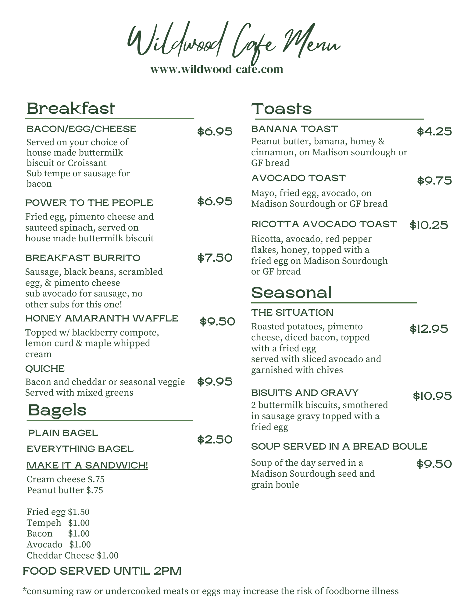 Menu — wildwood