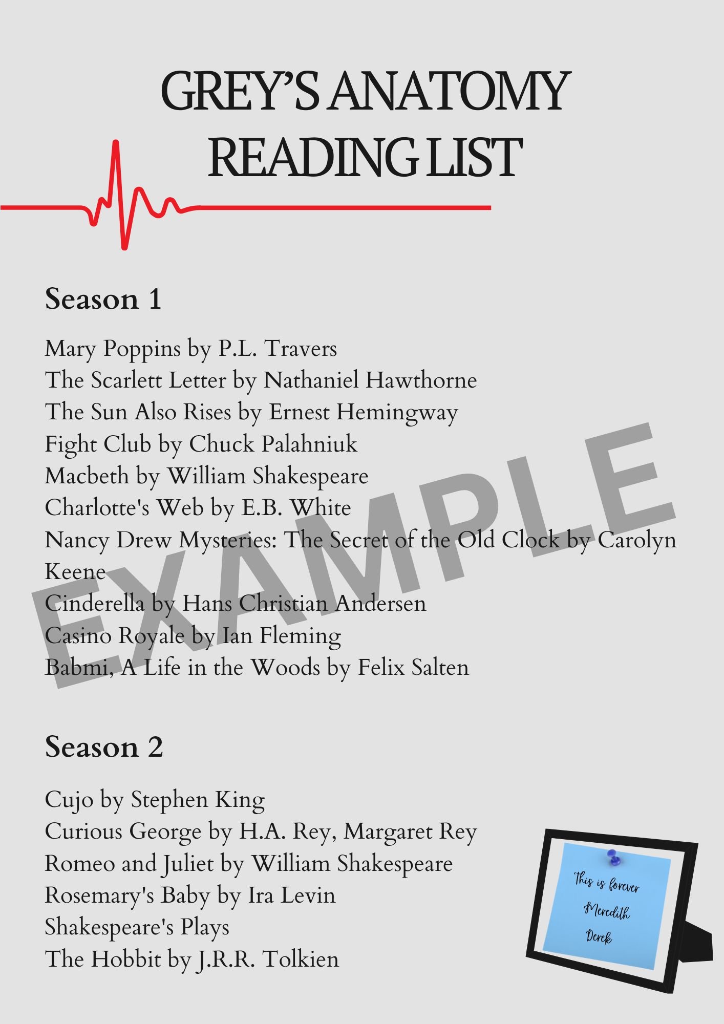 Grey's Anatomy Reading List PDF- FREE — The Gilmore Book Club