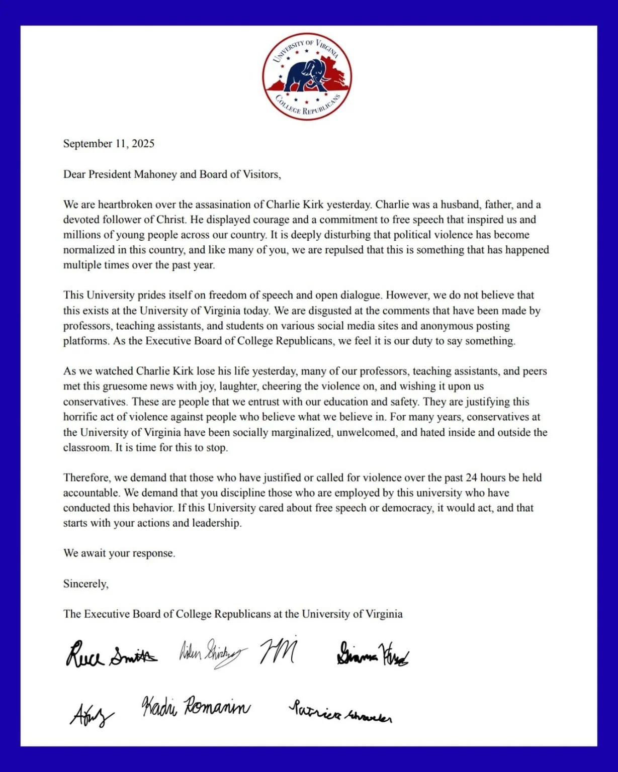 Letter from UVA College Republicans — Kerry: