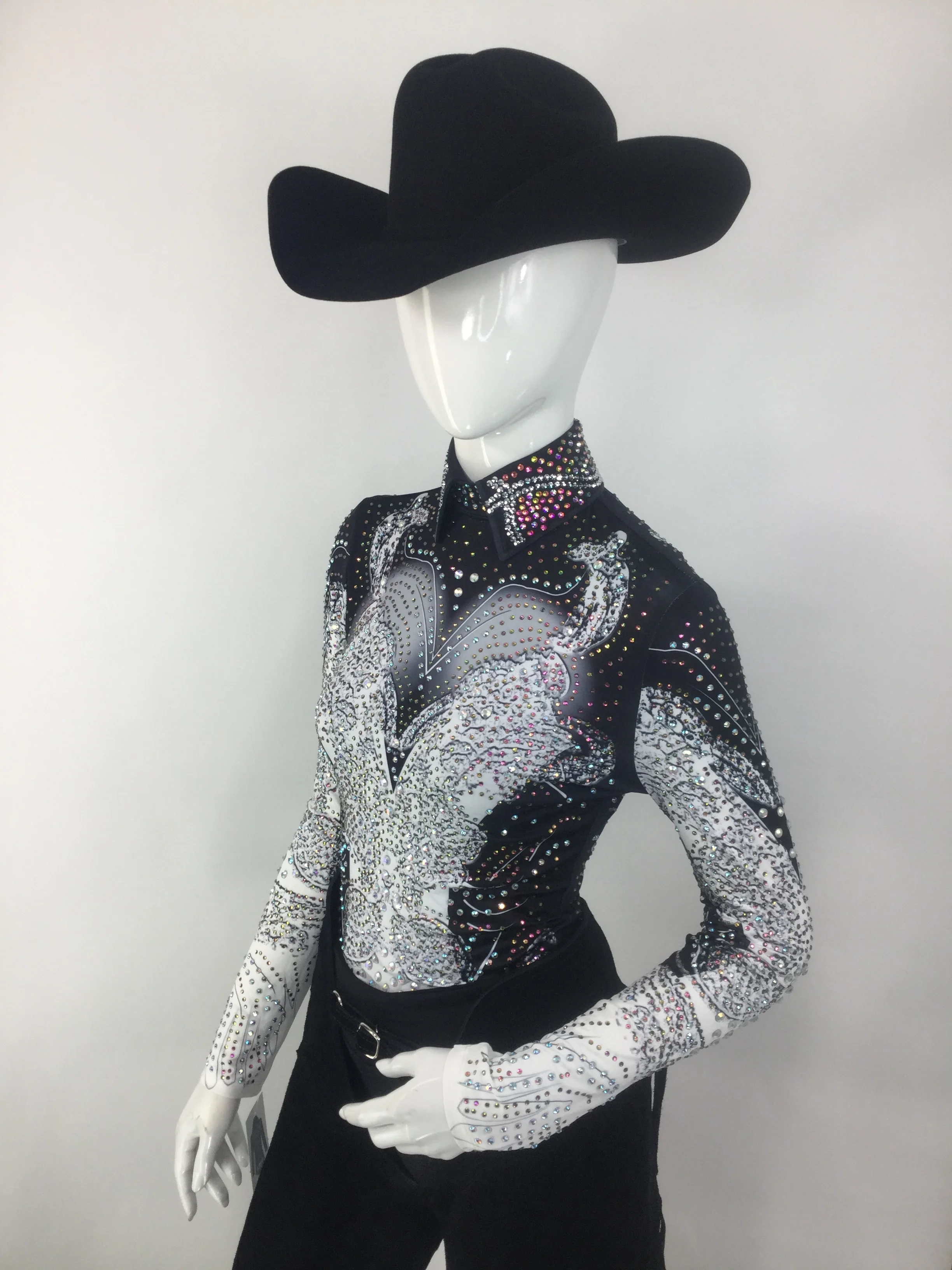 White and Grey on Black * Western Show Shirt * Sparkle Ridge