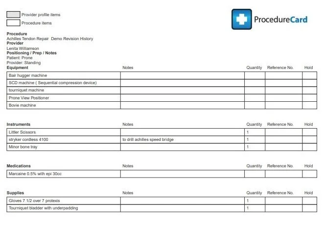 Free Surgeon Preference Card Template - FREE Printables