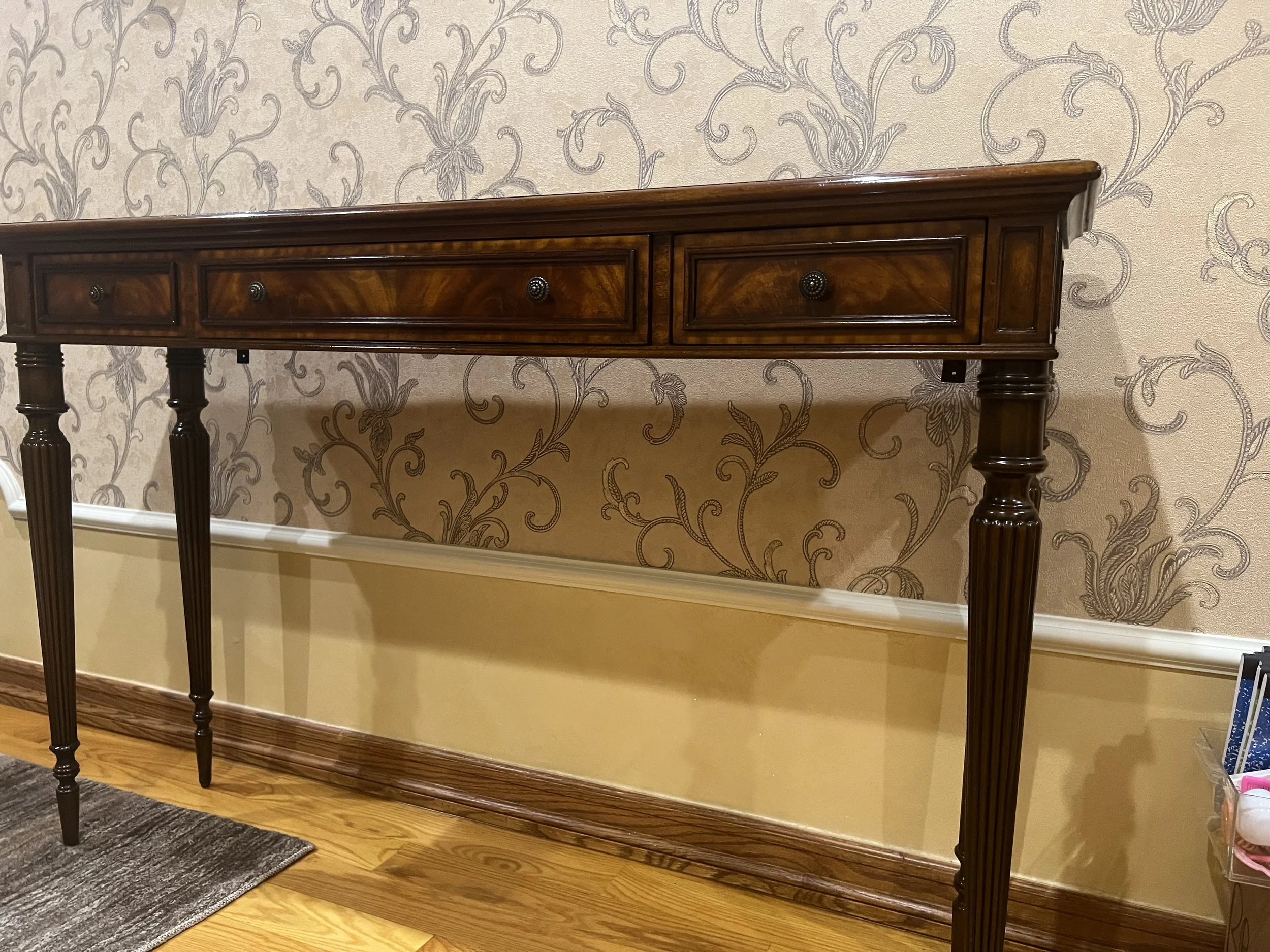 Narrow Walnut Console Table With Drawers And Skinny Legs — Furniture ...