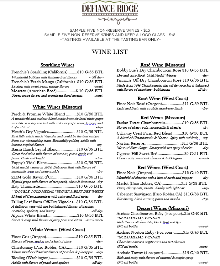 Wine — Defiance Ridge Vineyards