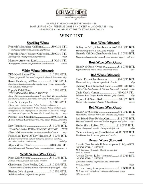 WINE — Defiance Ridge Vineyards