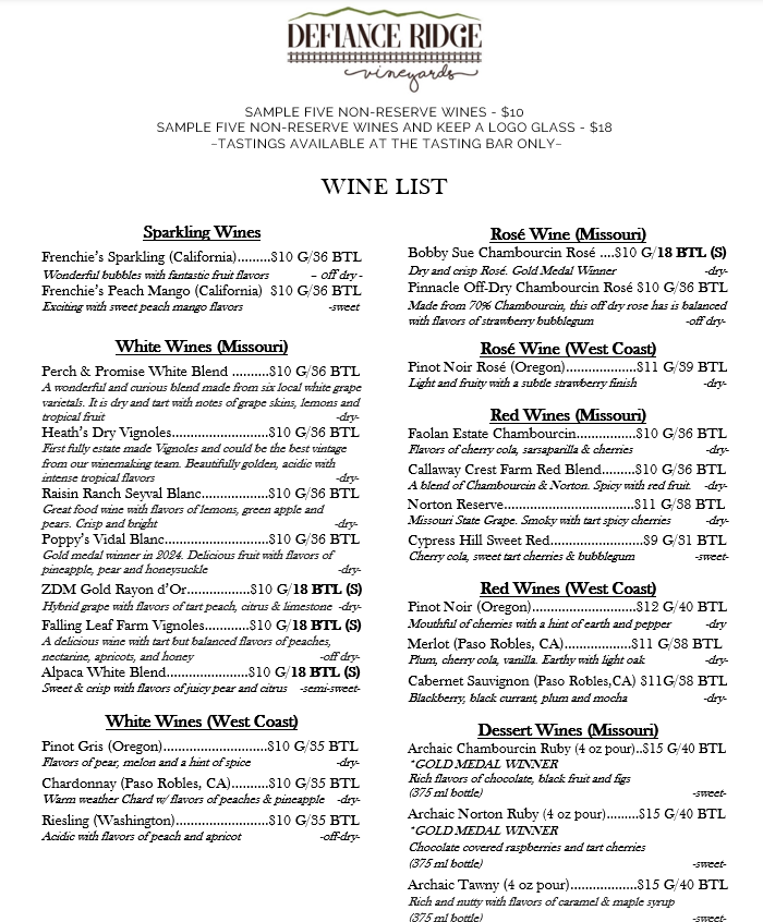 Wine — Defiance Ridge Vineyards