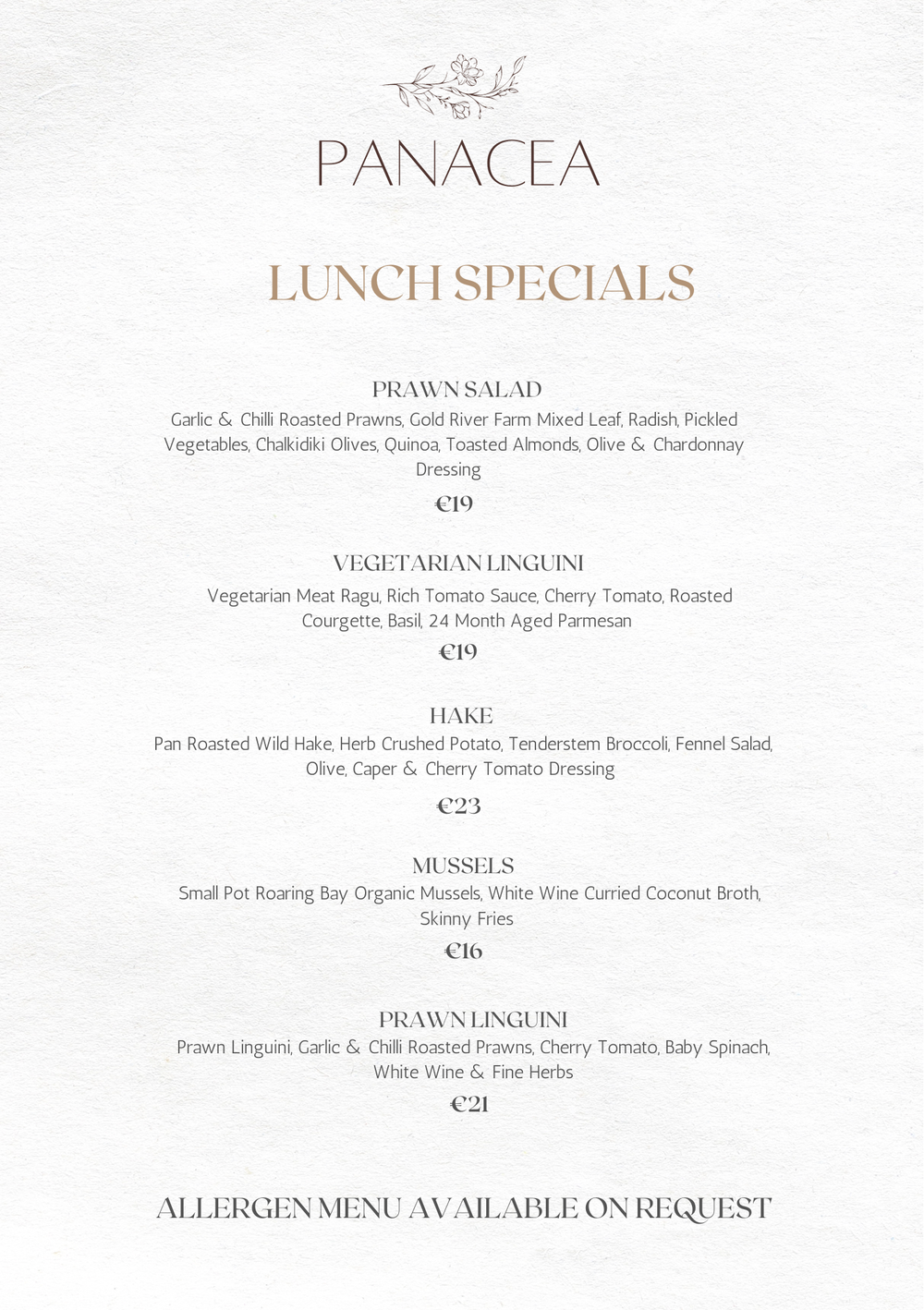 PANACEA LUNCH SPECIALS MENU (Copy) — Sandyford House | Bar & Restaurant ...