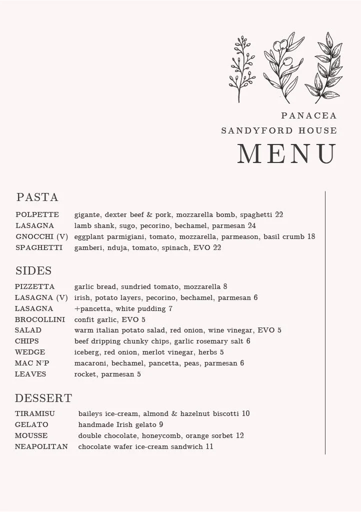 PANANCEA DINNER — Sandyford House | Bar & Restaurant | Sandyford Village