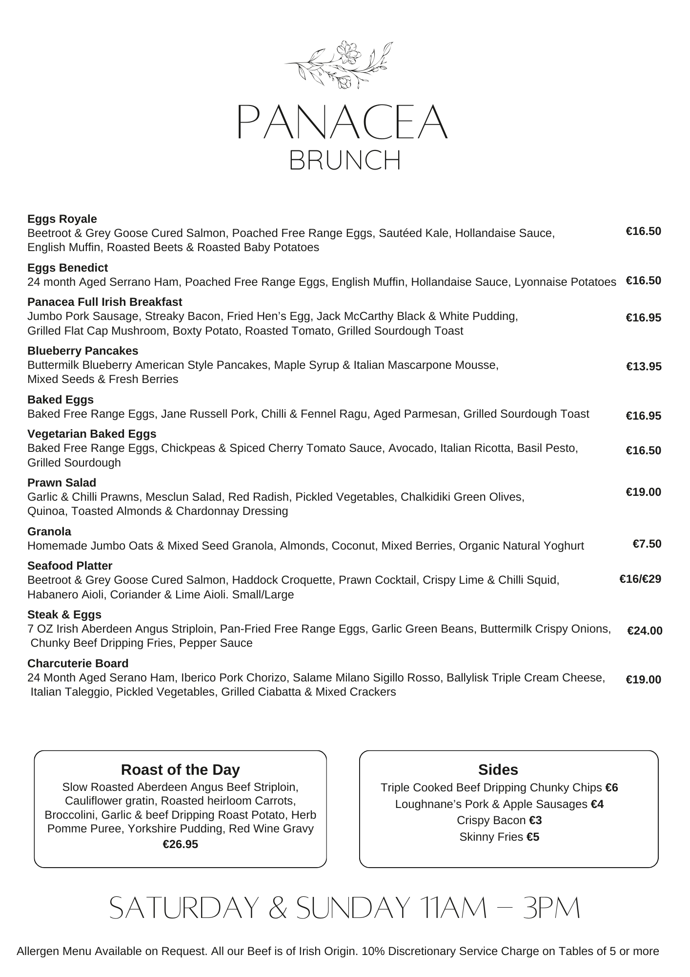 PANACEA WEEKEND BRUNCH MENU — Sandyford House | Bar & Restaurant ...