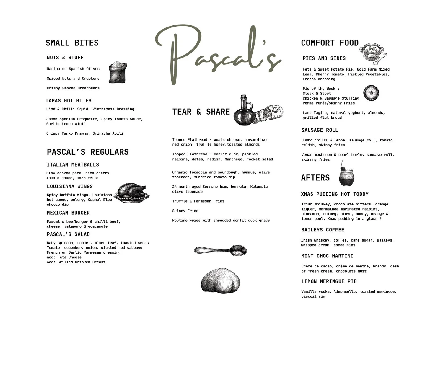 PASCAL'S MENU — Sandyford House | Bar & Restaurant | Sandyford Village