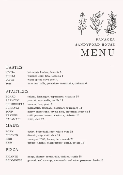 PANANCEA DINNER — Sandyford House | Bar & Restaurant | Sandyford Village