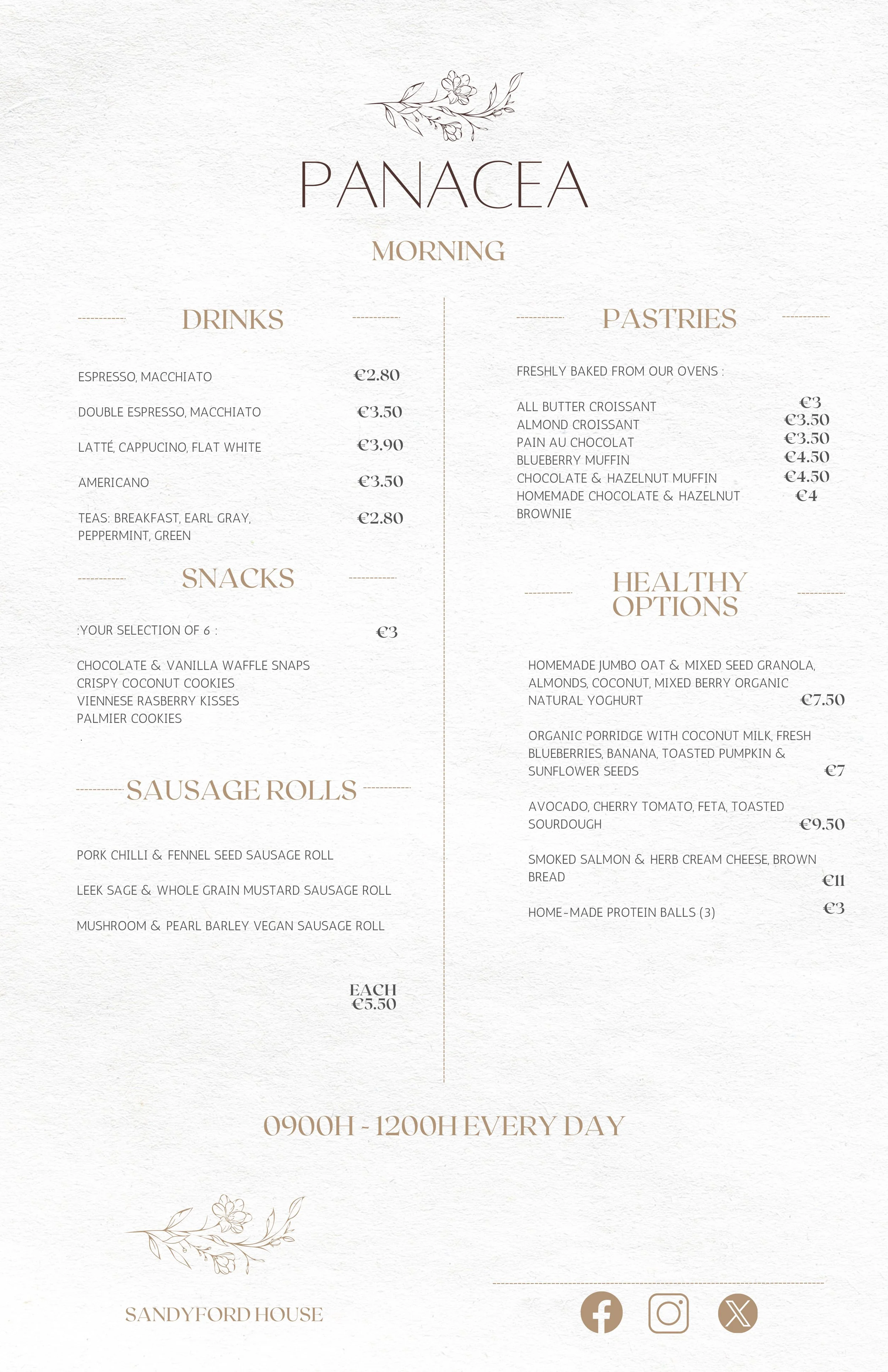 PANACEA BREAKFAST MENU — Sandyford House | Bar & Restaurant | Sandyford ...