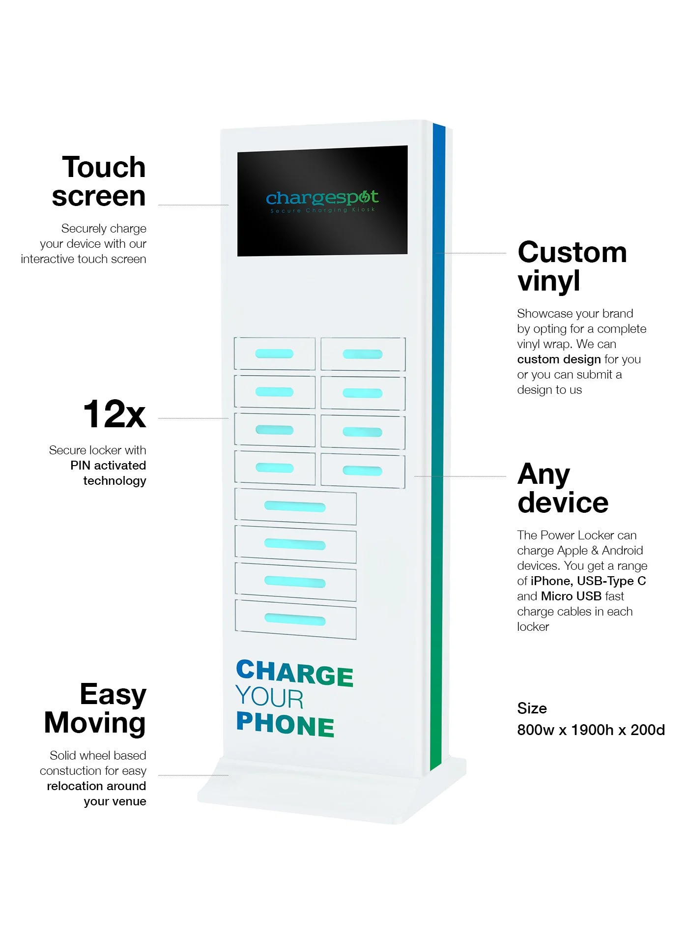 12 Door Power Locker - Mobile Phone Charging Lockers - Chargespot UK