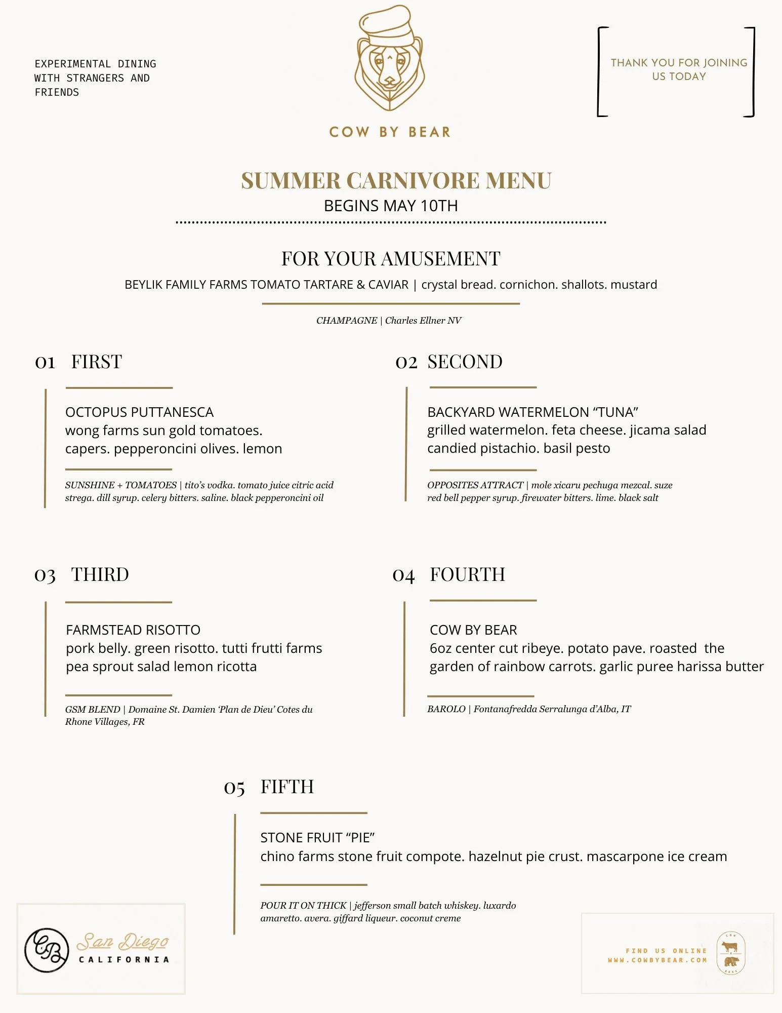 Menus — Cow By Bear