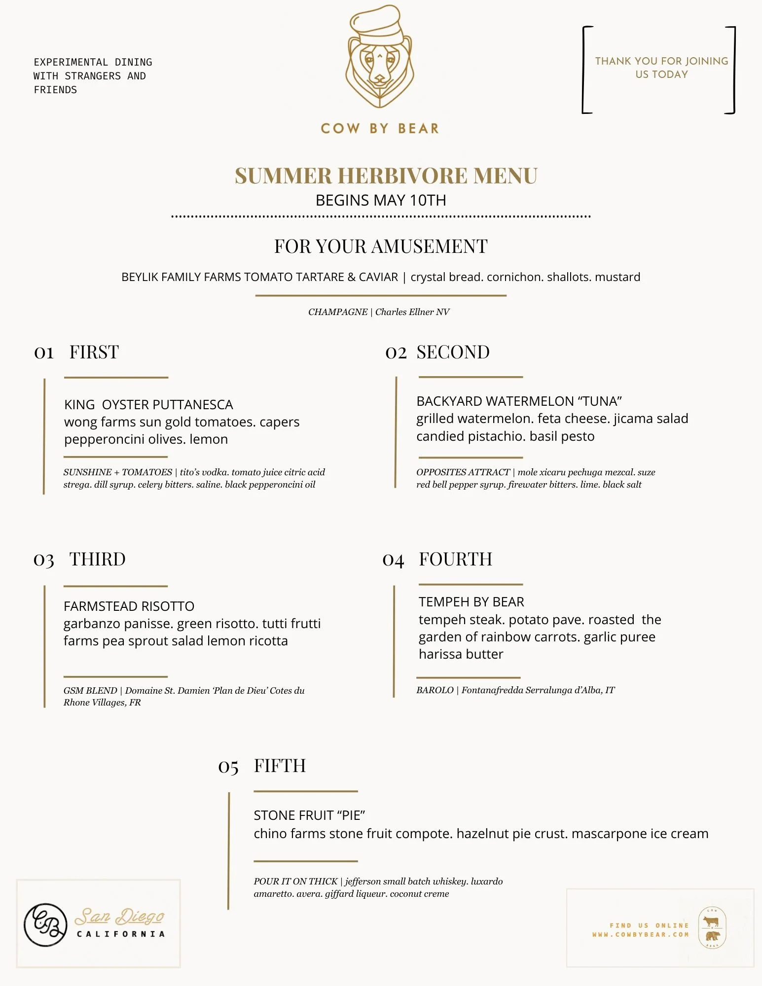 Menus — Cow By Bear