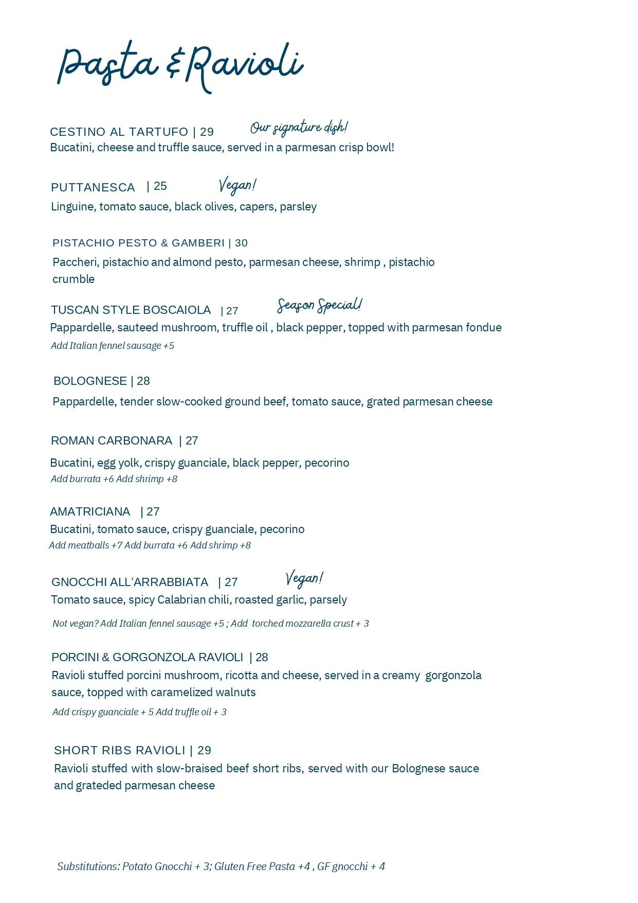 Menu — Monzu Fresh Pasta