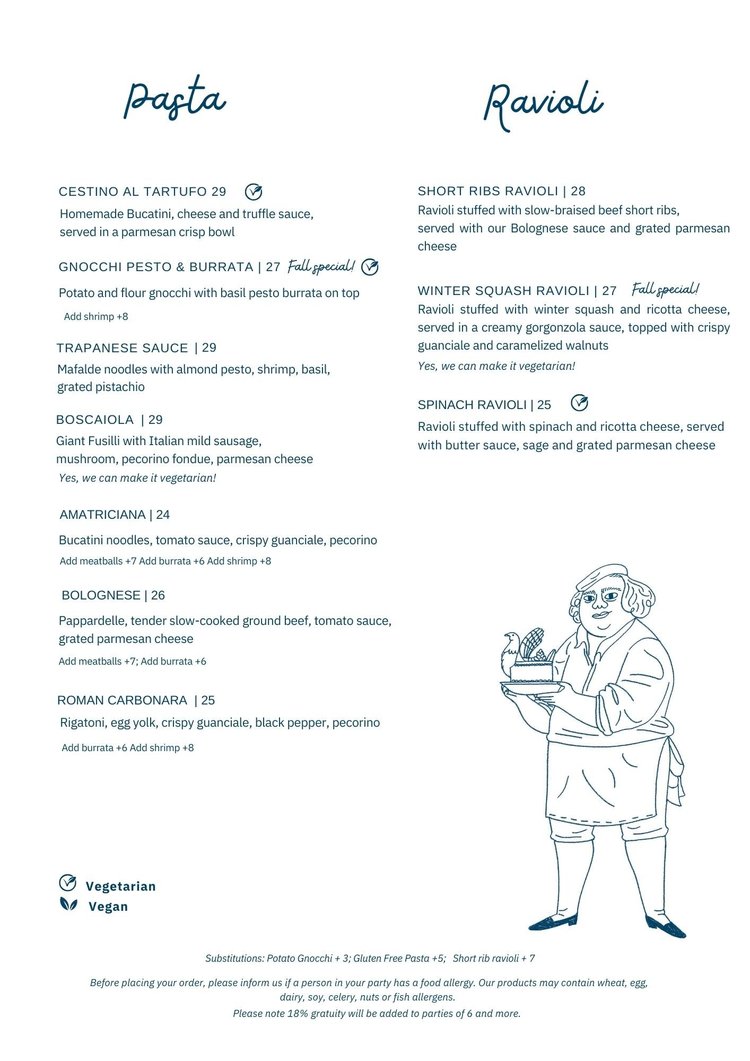 Menu — Monzu Fresh Pasta