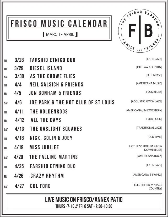 Live Music Schedule — The Frisco Barroom