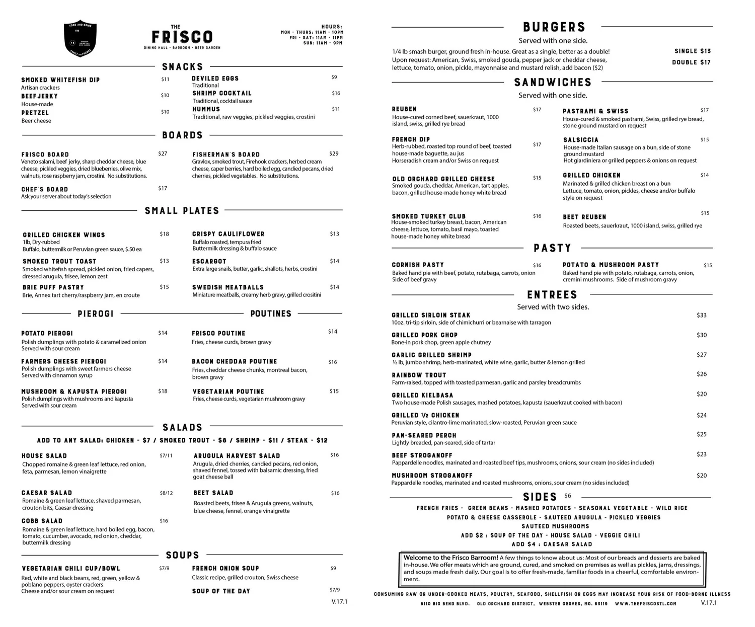 Menu — The Frisco Barroom